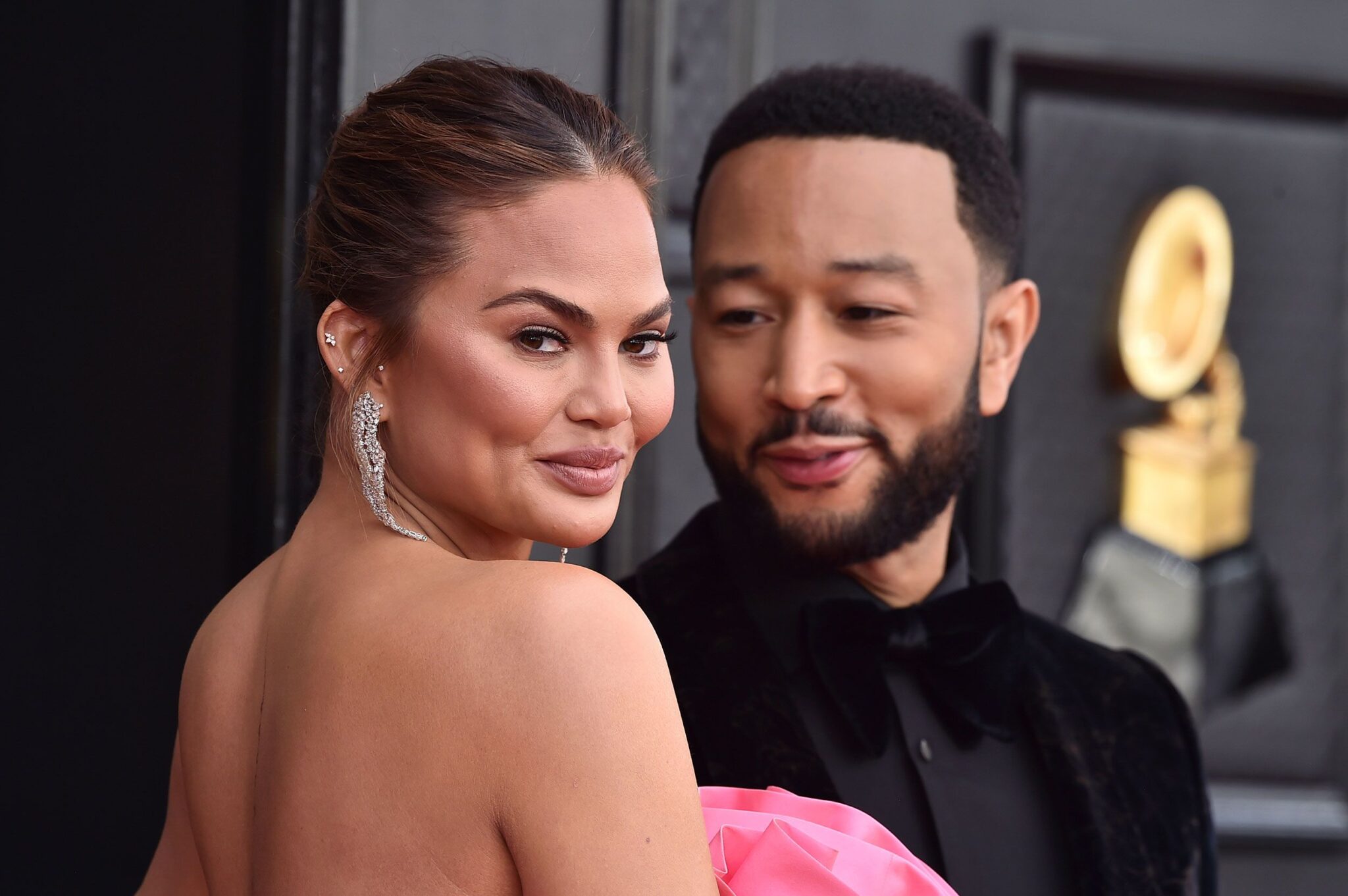 Chrissy Teigen Turns Heads in an Almost Bare Mesh Gown at the 2025 Grammys with John Legend ...