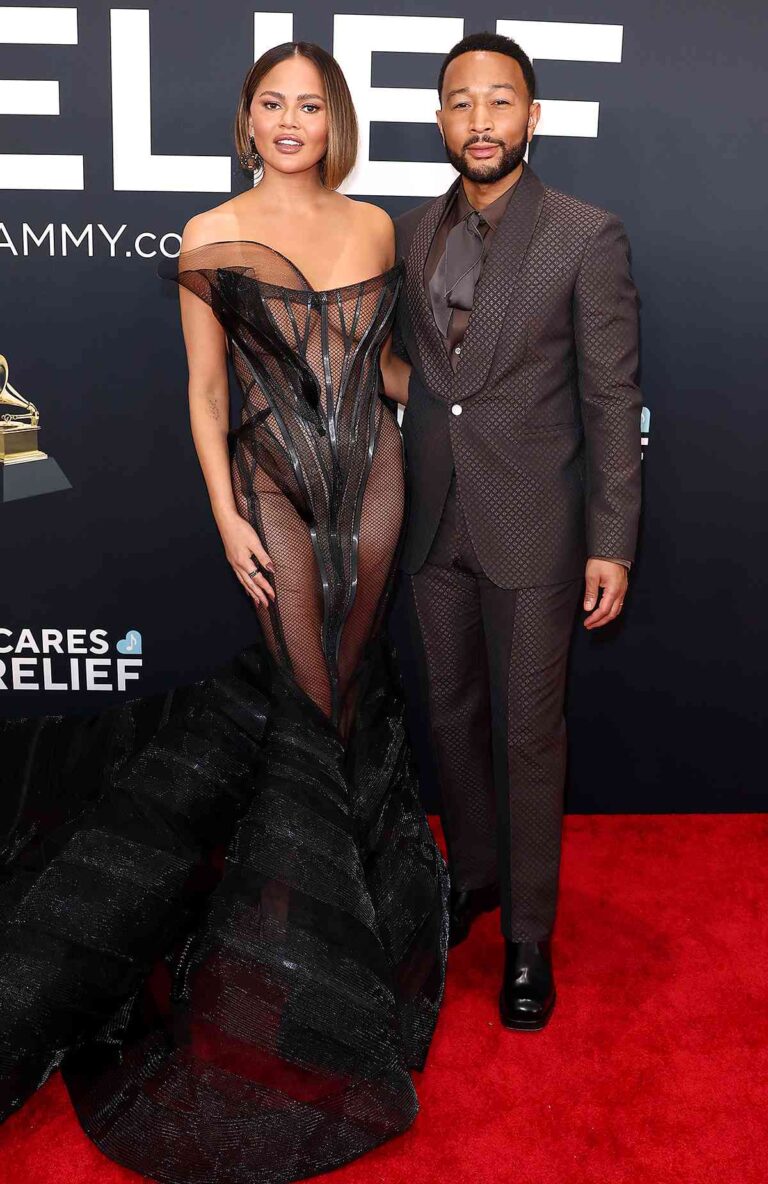 Chrissy Teigen Turns Heads in an Almost Bare Mesh Gown at the 2025 Grammys with John Legend ...
