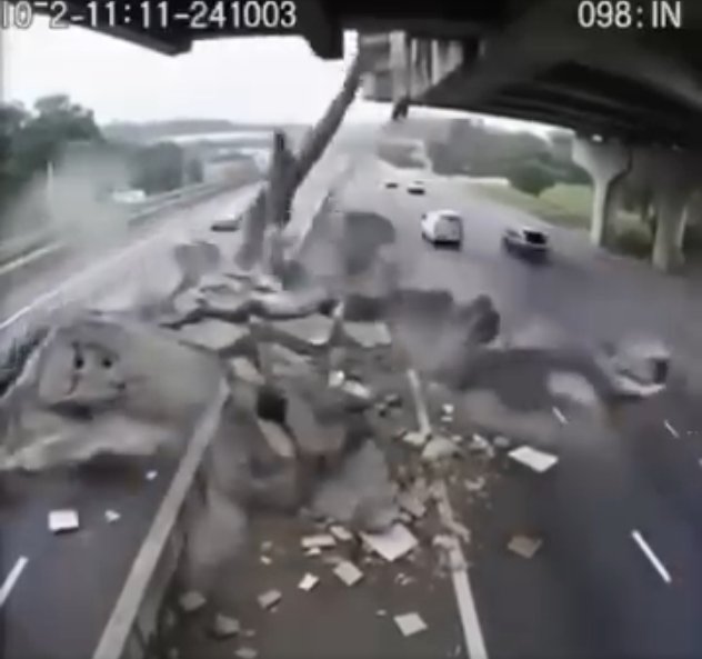 Earthquake Damages Bridge: Outer Concrete Collapses, Core Structure ...